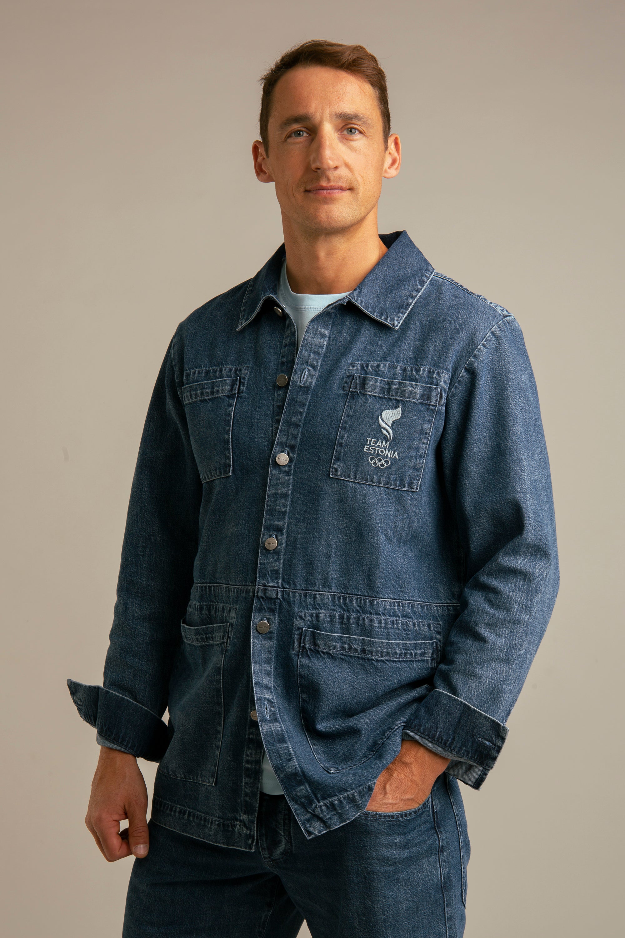 Recycled Denim Jacket for Men | Blue, Team Estonia – Reet Aus